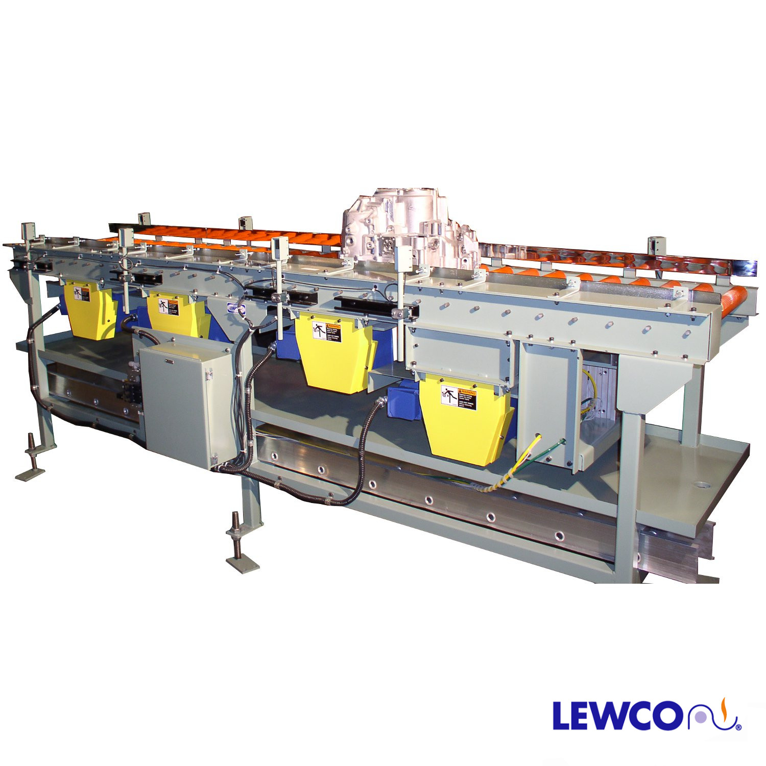 Accumulating Chain Roller Conveyor with Multiple Drives – Lewco Conveyors Accumulating Chain Roller Conveyor with Multiple Drives – Lewco Conveyors